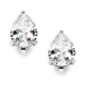 mariell cubic zirconia clip-on earrings, pear shape cz crystal, 2 carat imitation diamond earring gift