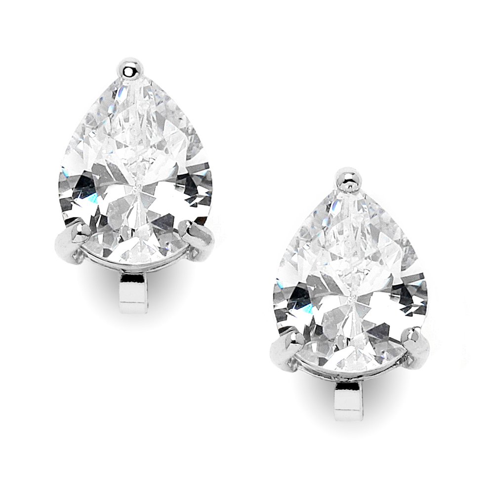 Mariell Cubic Zirconia Clip-On Earrings, Pear Shape CZ Crystal, 2 Carat Imitation Diamond Earring Gift