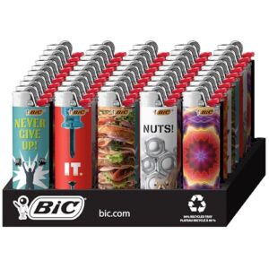 bic pocket lighter, special edition favorites collection, assorted unique lighter designs, 50 count tray of lighters