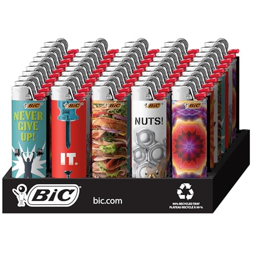 BIC Pocket Lighter, Special Edition Favorites Collection, Assorted Unique Lighter Designs, 50 Count Tray of Lighters