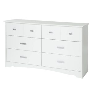 south shore tiara 6-drawer double dresser, pure white with jewel-like handles