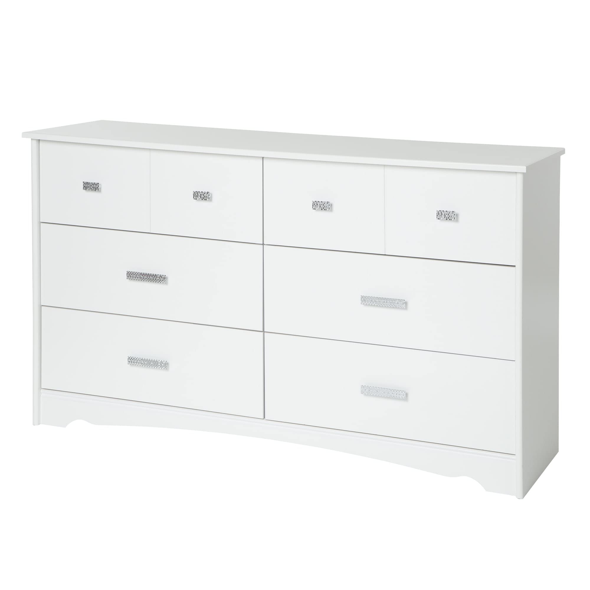 South Shore Tiara 6-Drawer Double Dresser, Pure White with Jewel-Like Handles