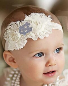 future tailgater north carolina unc tar heels baby/toddler shabby flower hair bow headband (6-12 months/ 14")