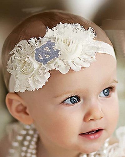 Future Tailgater North Carolina UNC Tar Heels Baby/Toddler Shabby Flower Hair Bow Headband (6-12 months/ 14")