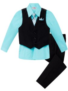 olivia koo boys colored shirt pinstripe 4 piece pinstriped vest set size infant-boy,aqua,14