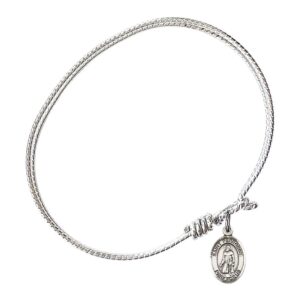 7 1/4 inch Oval Eye Hook Bangle Bracelet w/St. Peregrine Laziosi in Sterling Silver