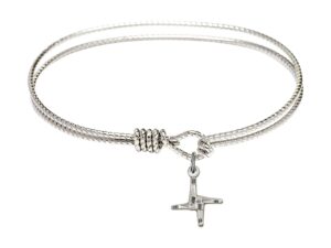 6 1/4 inch oval eye hook bangle bracelet w/st. brigid cross in sterling silver