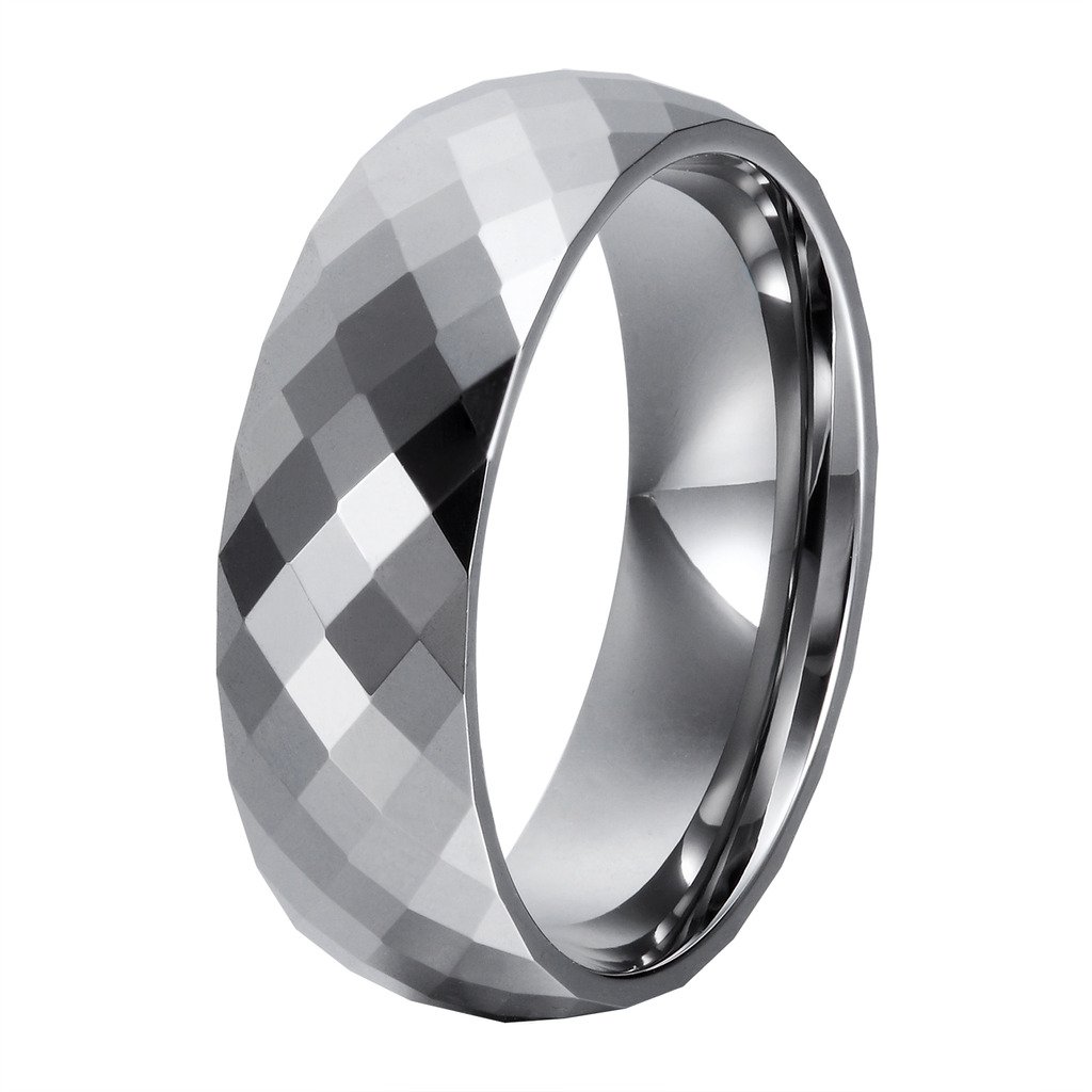 L-Ring 8MM Tungsten Comfort Fit Wedding Band Ring Multi Faceted High Polish Dome Ring, Size 6-14(10)