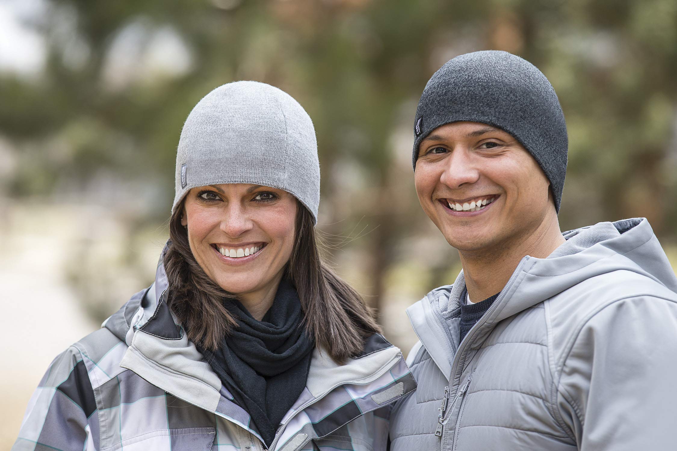 Cascade Mountain Tech Merino Wool Blend Beanie Hats for Men and Women - Outdoor Cold Weather - 2 Pack, Light Grey and Dark Grey