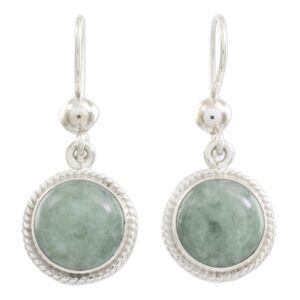 novica artisan handcrafted jade dangle earrings | natural stone earrings | sterling silver green earrings | wire dangle earrings | shamrock earrings for women | mexican jade earrings