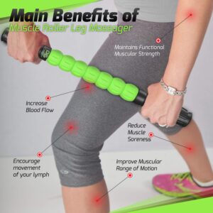 Massage Roller Stick Pro - Best Body Roller for Muscles Deep Tissue, Sore Calf, Cramps, Back Tightness, Knots, Myofascial Release, Physical Therapy, Recovery - Muscle Roller Stick for Athletes (Green)