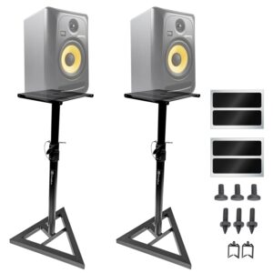 axcessables adjustable studio monitor stands (pair)| large recording studio monitor floor standing stand | studio speaker stands compatible with jbl, yamaha, krk rokit speaker monitors (sms-101)