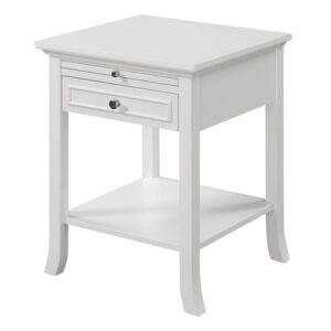 convenience concepts american heritage logan 1 drawer end table with pull-out shelf, white, 18 in x 18 in x 24 in