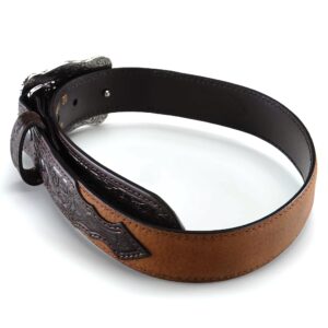 ARIAT Boy's Distressed Brown Leather Belt with Antiqued Silver Buckle, Floral Accents, Size 24