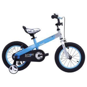 RoyalBaby Boys Girls Kids Bike 14 Inch Matte Button Bicycles with Training Wheels Child Bicycle Blue