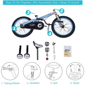 RoyalBaby Boys Girls Kids Bike 12 Inch Matte Button Bicycles with Training Wheels Child Bicycle Blue