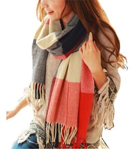 wander agio women's fashion long shawl big grid winter warm lattice large scarf orange red winter