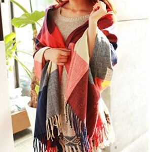 Wander Agio Women's Fashion Long Shawl Big Grid Winter Warm Lattice Large Scarf Orange Red Winter