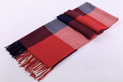 Wander Agio Women's Fashion Long Shawl Big Grid Winter Warm Lattice Large Scarf Orange Red Winter