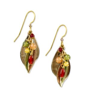 silver forest gold leaf with beads dangle earrings