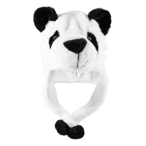 panda bear plush animal winter ski hat beanie aviator style winter (short) white