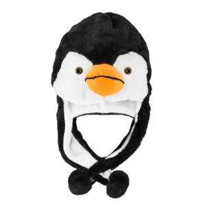 super z outlet penguin plush animal winter ski hat beanie aviator style winter (short) black/white