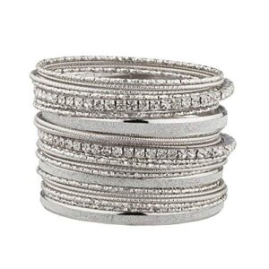 lux accessories glitter sparkle mixed metal pave crystal textured multiple bangle set