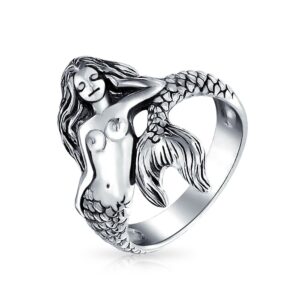 bling jewelry nautical marine life tropical beach nymph siren mermaid ring for women oxidized .925 sterling silver 2mm band