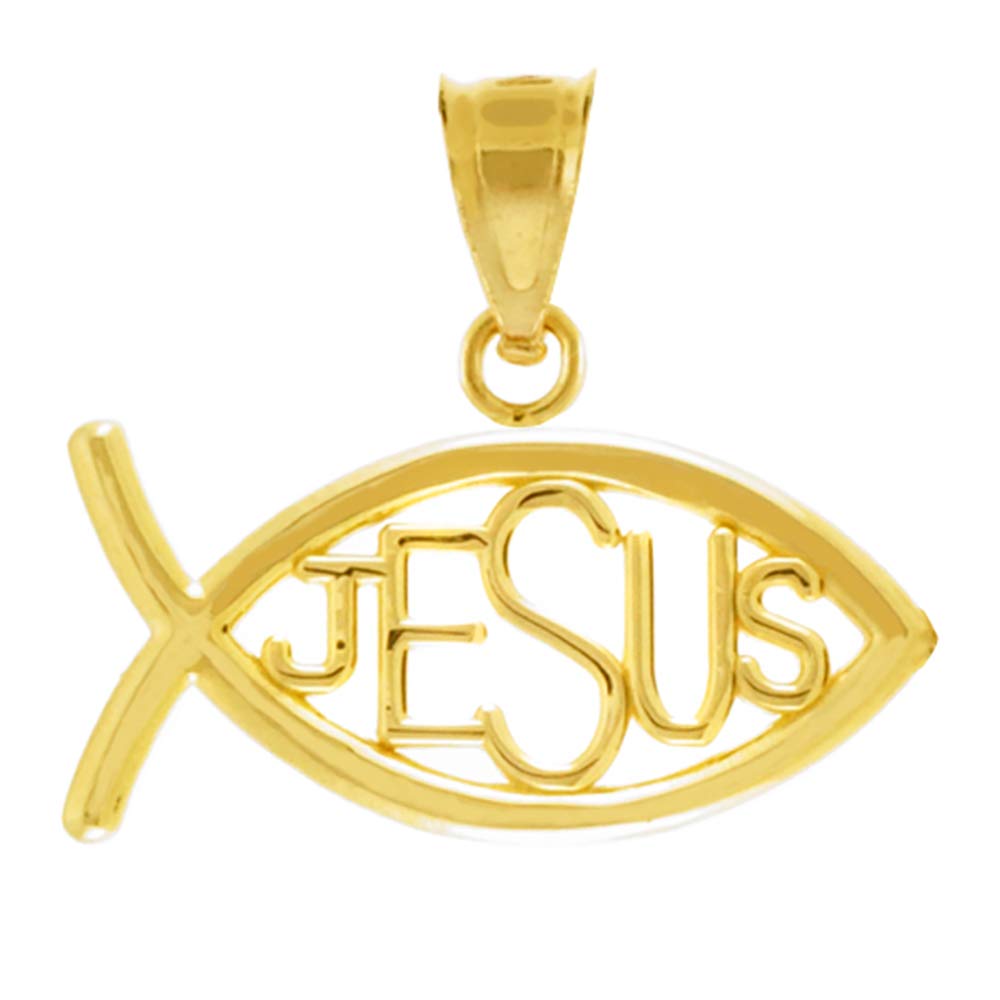 10k Gold Horizontal Jesus Ichthus Charm Christian Fish Pendant