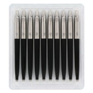 parker jotter standard black retractable ballpoint pen, blue ink, 10/pack by parker