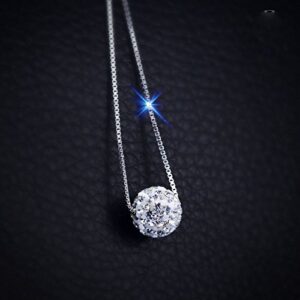 CIShop S925 Sterling Silver Chain Full Diamond Crystal Ball Sparkle Colla Pendant Necklace for Women