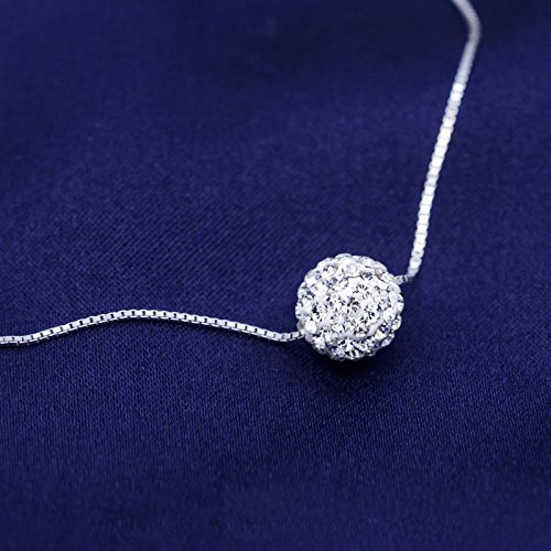 CIShop S925 Sterling Silver Chain Full Diamond Crystal Ball Sparkle Colla Pendant Necklace for Women