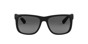 ray-ban rb4165f justin low bridge fit rectangular sunglasses, rubber black/polarized light grey gradient grey, 55 mm