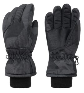 simplicity kids boys thinsulate lined waterproof ski winter gloves, black, l(10-12 years)