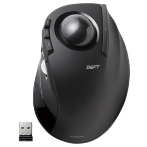 elecom deft trackball mouse, 2.4ghz wireless, finger control, 8-button function with smooth tracking, ergonomic design, optical gaming sensor, windows11, macos (m-dt2drbk)