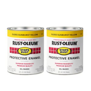 rust-oleum 7747502-2pk stops rust brush on paint, quart (2 pack), gloss sunburst yellow, 2 can