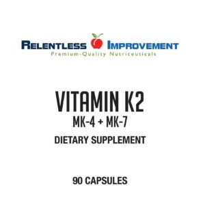 Relentless Improvement Vitamin K2 MK4 Plus MK7 Vegan Naturally-Derived Vege-Caps 90 Count