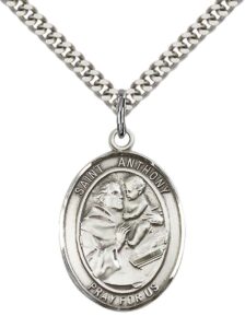 f a dumont church supplies sterling silver st. anthony of padua pendant with 24" stainless silver heavy curb chain. patron saint of lost articles/the poor