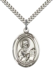 f a dumont sterling silver st. paul the apostle pendant with 24" stainless steel heavy curb chain. patron saint of publishers/reporters