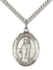 f a dumont church supplies sterling silver st. patrick pendant with 24" stainless silver heavy curb chain. patron saint of snakes/engineers/ireland