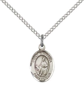 f a dumont sterling silver st. dymphna pendant with 18" sterling silver lite curb chain. patron saint of mental illness/runaways