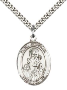 f a dumont sterling silver st. nicholas pendant with 24" stainless steel heavy curb chain. patron saint of bakers/brides/children