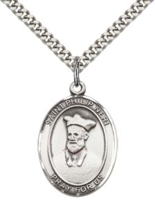 f a dumont sterling silver st. philip neri pendant with 24" stainless steel heavy curb chain. patron saint of u s army special forces