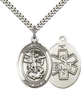 f a dumont sterling silver st. michael/emt pendant with 24" stainless steel heavy curb chain. patron saint of police officers/emts