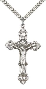 f a dumont sterling silver crucifix pendant with 24" stainless steel heavy curb chain.