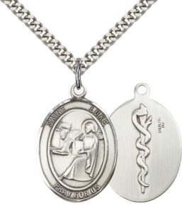 f a dumont sterling silver st. luke the apostle pendant with 24" stainless steel heavy curb chain. patron saint of physicians/painters