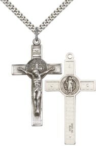 sterling silver st. benedict crucifix pendant with 24" stainless steel heavy curb chain. patron saint of monks/poison sufferers