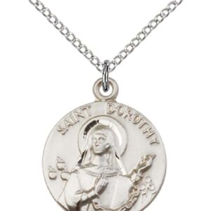 F A Dumont Sterling Silver St. Dorothy Pendant with 18" Stainless Steel Lite Curb Chain. Patron Saint of Florists/Brides