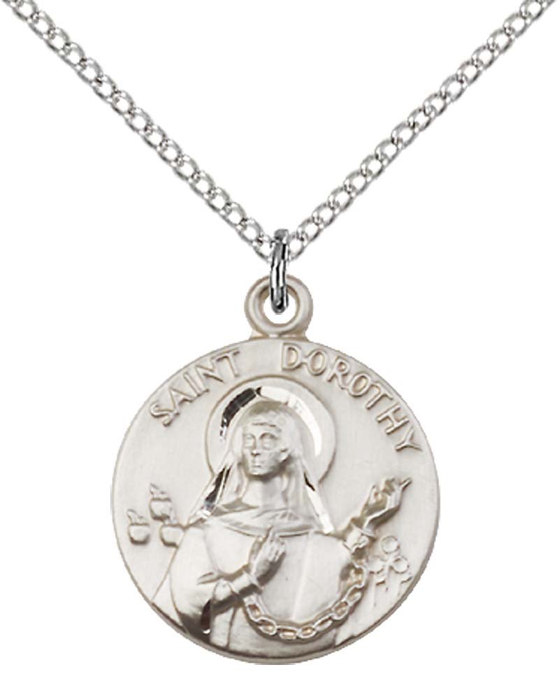 F A Dumont Sterling Silver St. Dorothy Pendant with 18" Stainless Steel Lite Curb Chain. Patron Saint of Florists/Brides