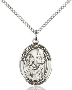 f a dumont sterling silver st. mary magdalene pendant with 18" stainless steel lite curb chain. patron saint of penitent sinners